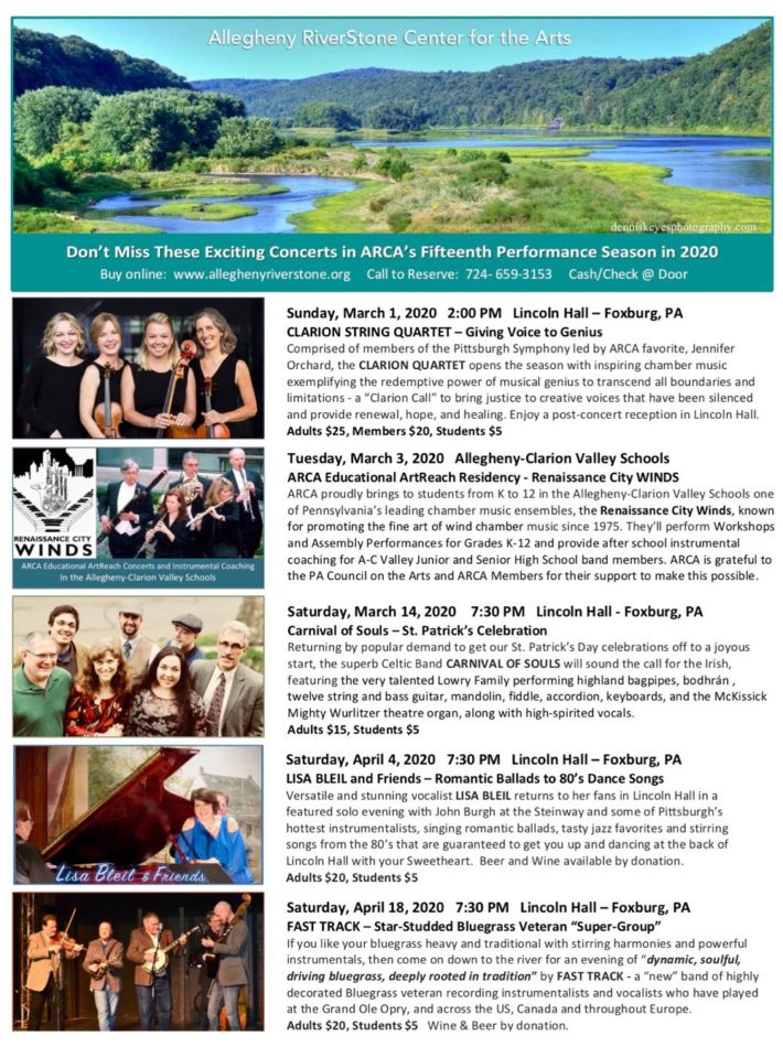 ARCA’s 15th Performance Season in 2020 – Allegheny RiverStone Center ...